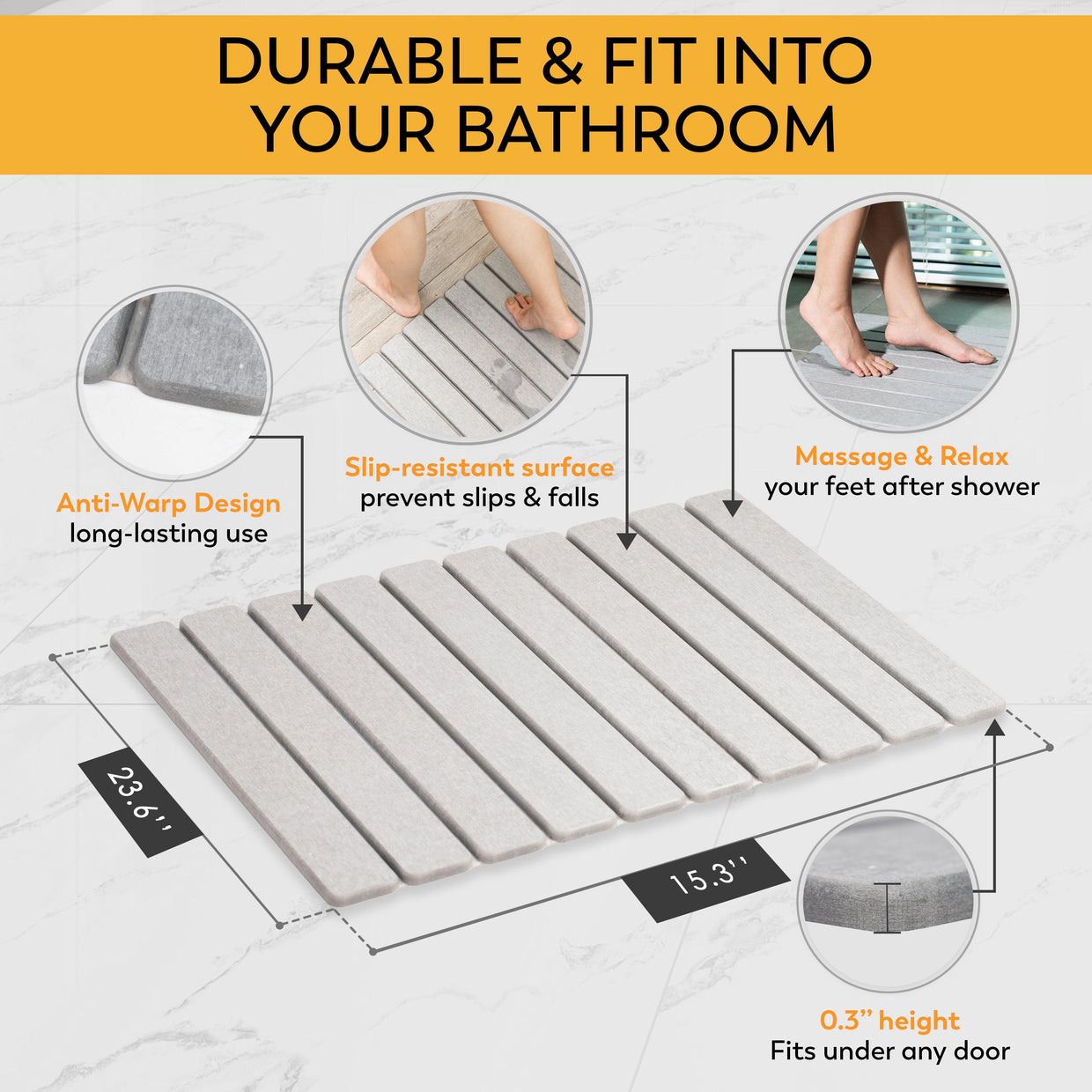 Diatomite Stone Bath Mat, Quick Absorbent & Instant Dry Stone Bath Mat ...