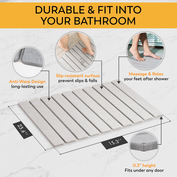 Stone Bath Mat - Quick Drying Absorbent Bath Stone Mat, Diatomaceous ...