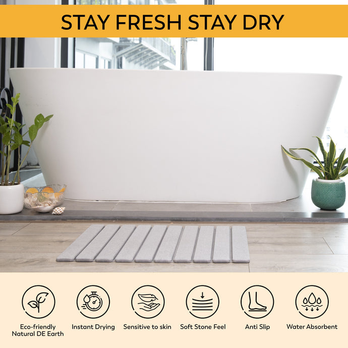 Stone Bath Mat - Quick Drying Absorbent Bath Stone Mat, Diatomaceous ...